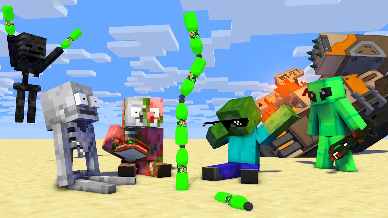 Monster School : ALIENS & BOTTLE FLIP Challenege - Minecraft Animation ...