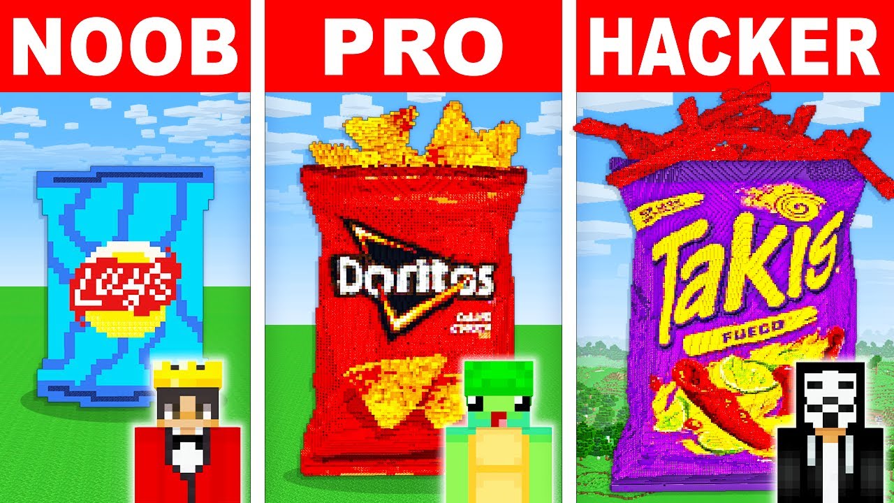 NOOB vs PRO: SECRET CHIPS BASE Build Challenge in Minecraft ...