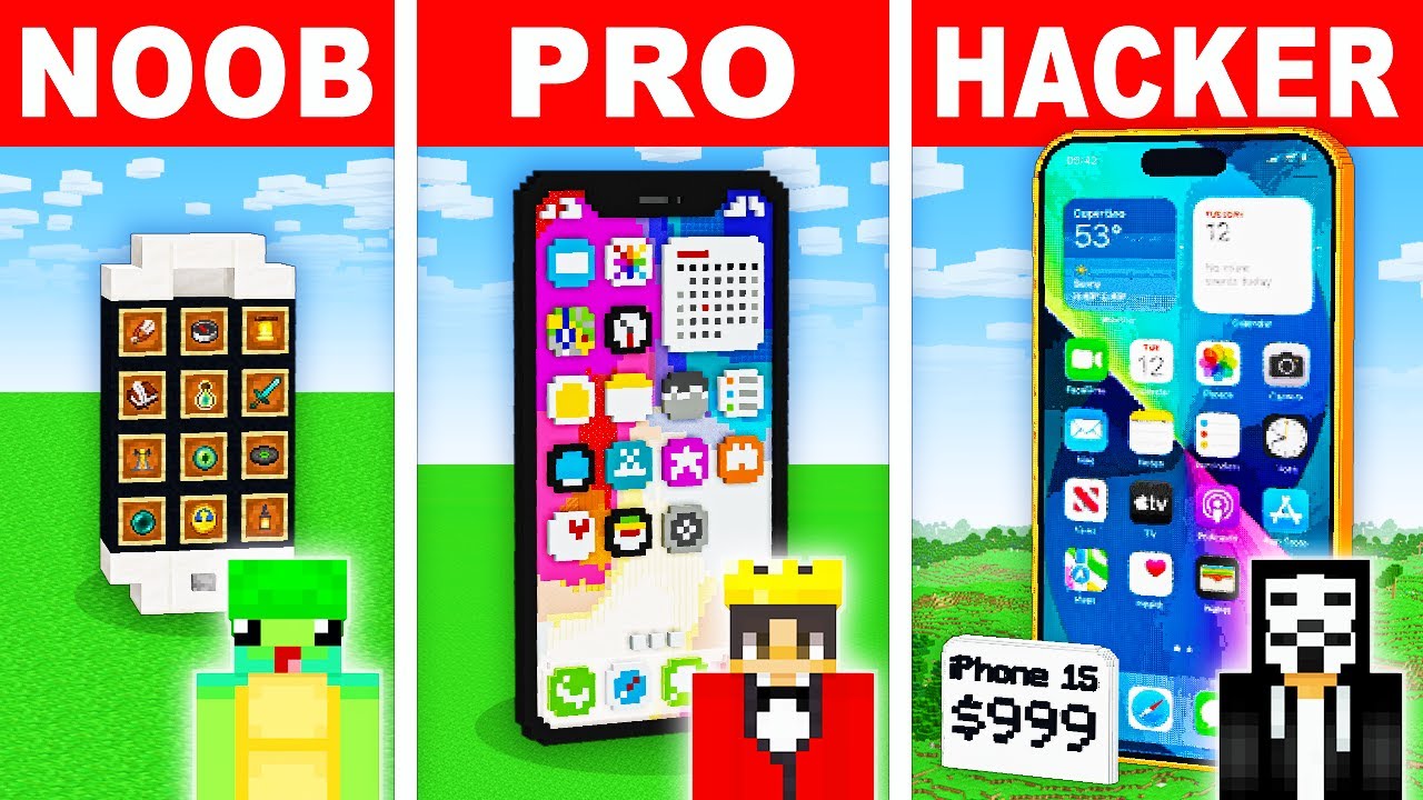 NOOB vs PRO: WORKING IPHONE House Build Challenge in Minecraft ...