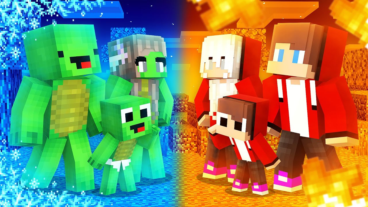 JJ FIRE Family vs Mikey ICE Family Survival Battle in Minecraft ...