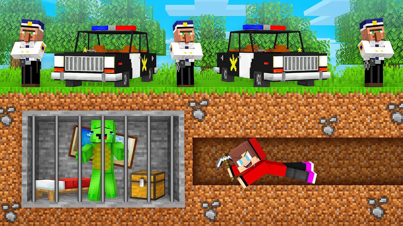 JJ Saved Mikey From the Underground Prison in Minecraft (Maizen) - Minecraft videos