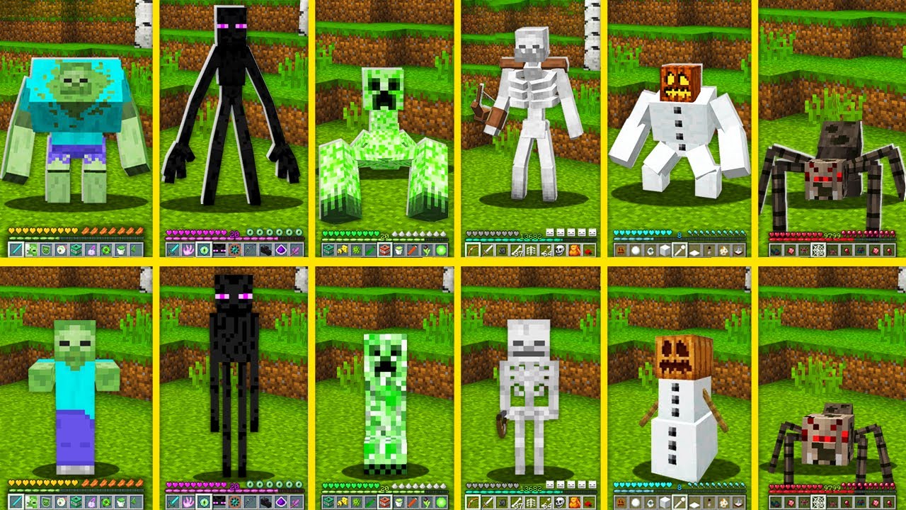 MINECRAFT HOW TO PLAY MOBS BECAME MUTANT IN VILLAGE SKELETON ZOMBIE ...