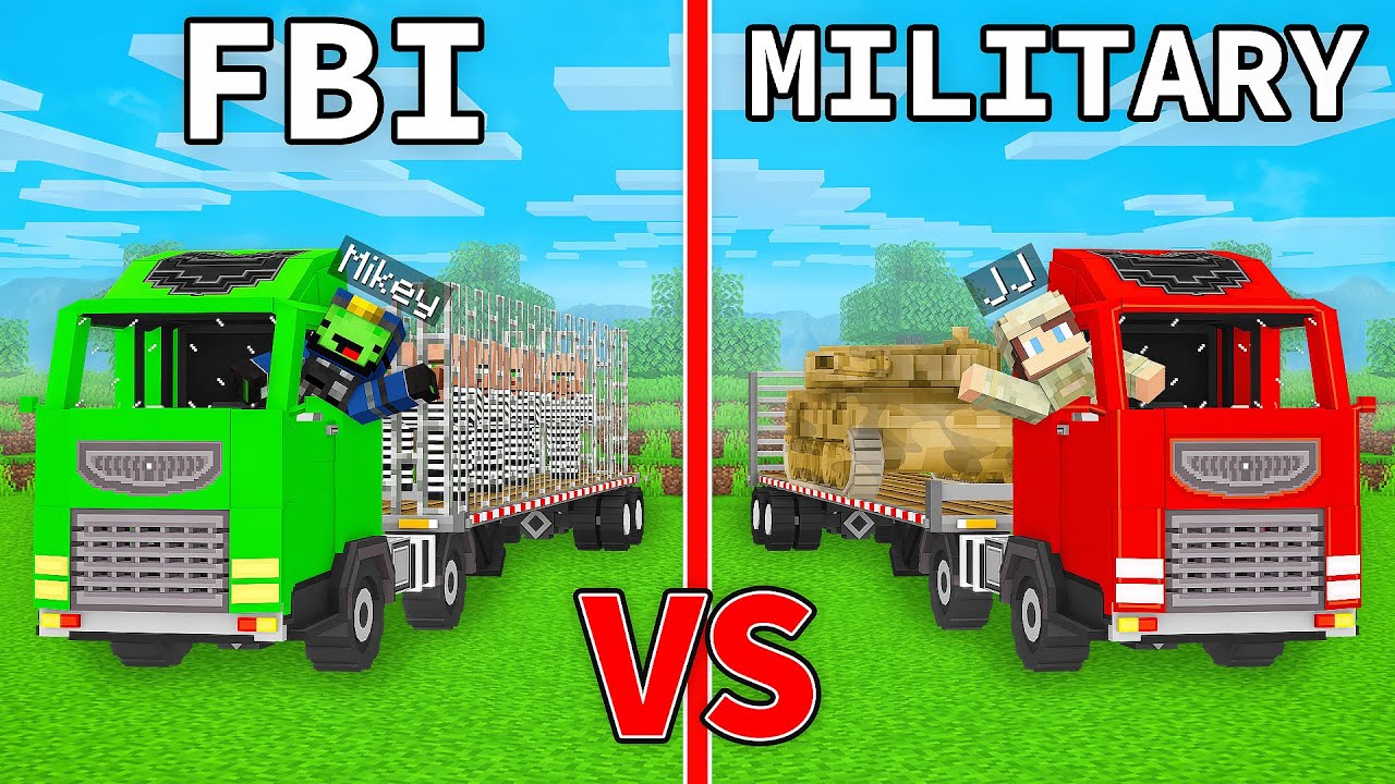 Mikey FBI Truck vs JJ MILITARY Truck in Minecraft (Maizen) - Minecraft videos