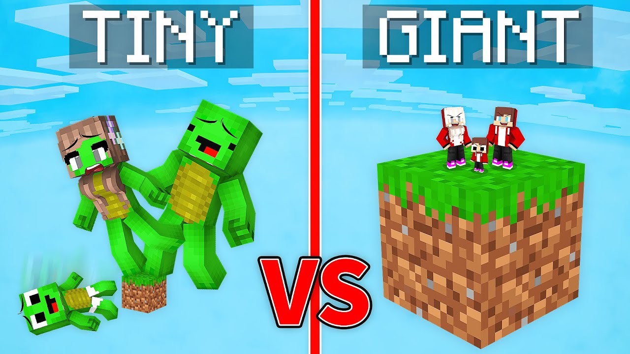 Mikey Family TINY vs JJ Family GIANT One Block Battle in Minecraft (Maizen) - Minecraft videos