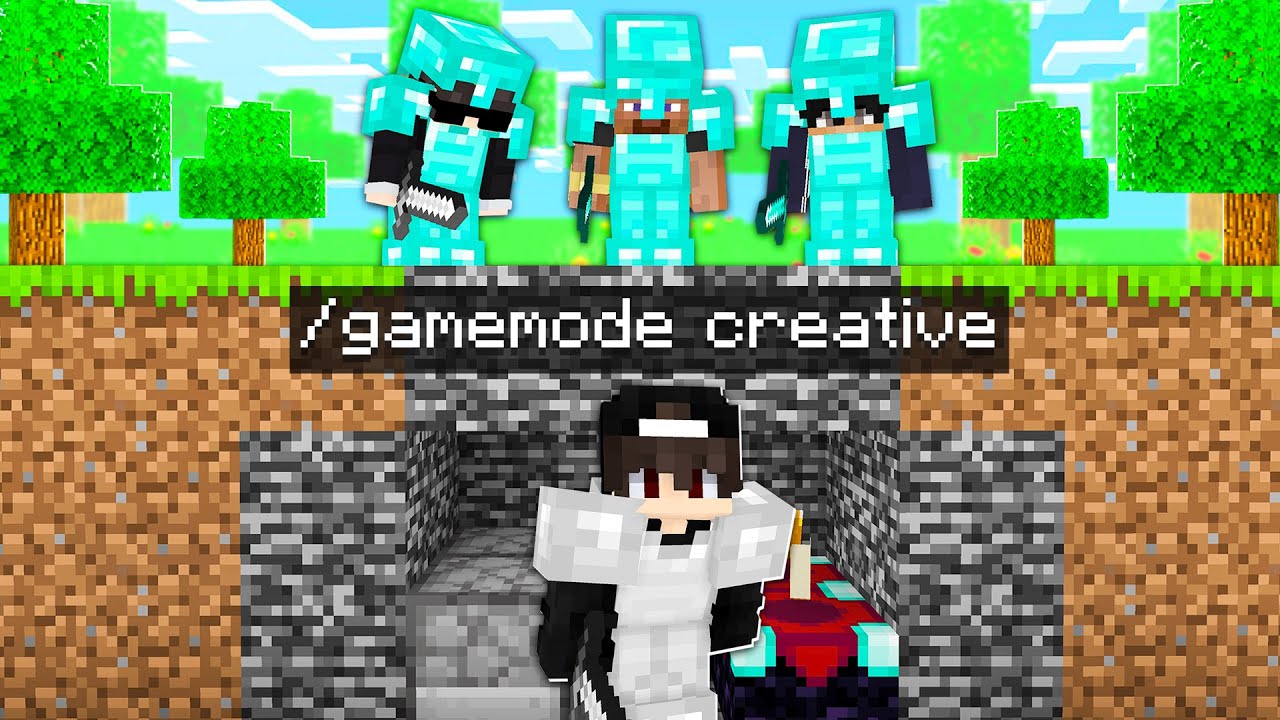 Minecraft Manhunt (1v3) But I Secretly Used CREATIVE MOD... - Minecraft videos