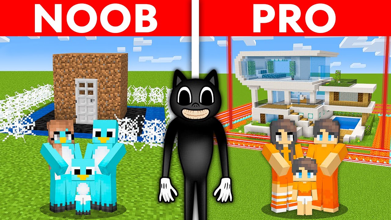 NOOB vs PRO: CARTOON CAT Safest Security House Build Challenge to Protect My Family - Minecraft ...