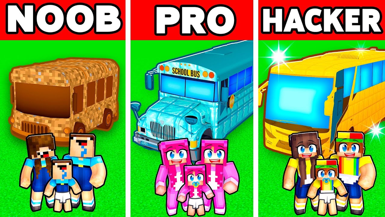 NOOB vs PRO: FAMILY BUS HOUSE Build Challenge In Minecraft! - Minecraft videos