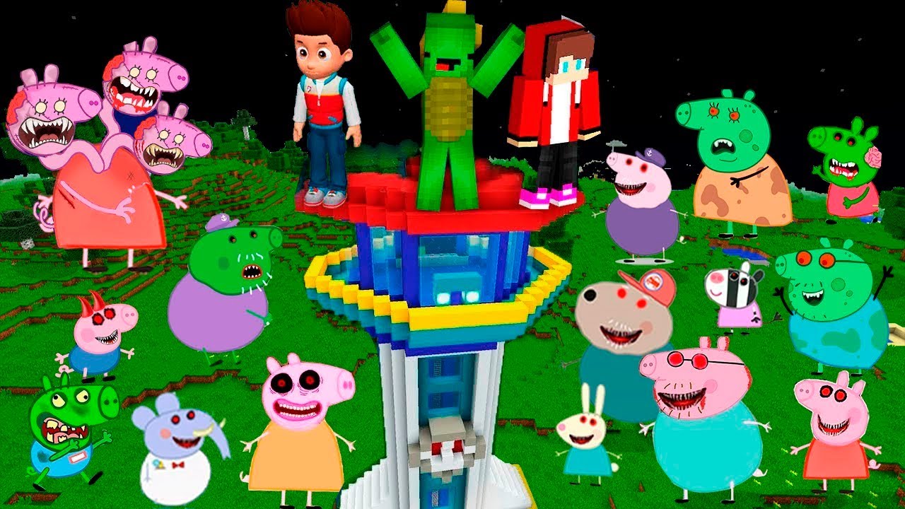 Scary PEPPA PIG Family EXE vs JJ and Mikey Paw Patrol EXE Security House Minecraft Maizen ...
