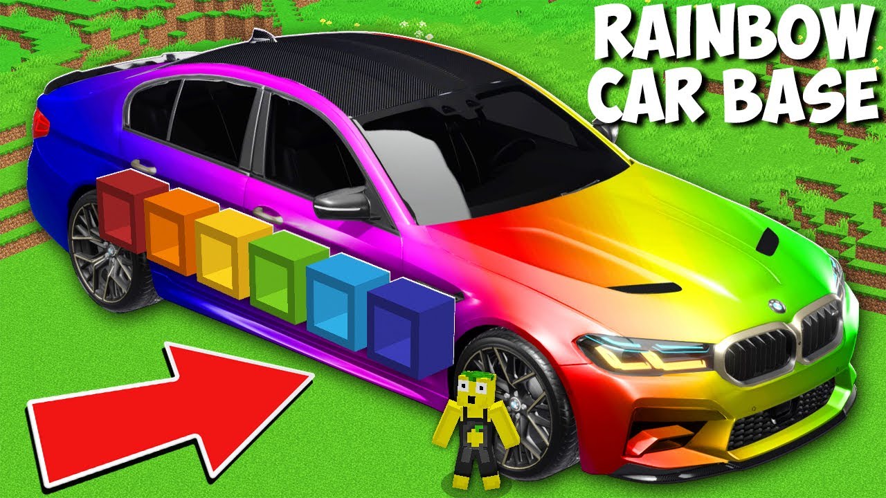 Secret RAINBOW TUNNEL INSIDE RAREST CAR in Minecraft ! BMW M5 BASE ...