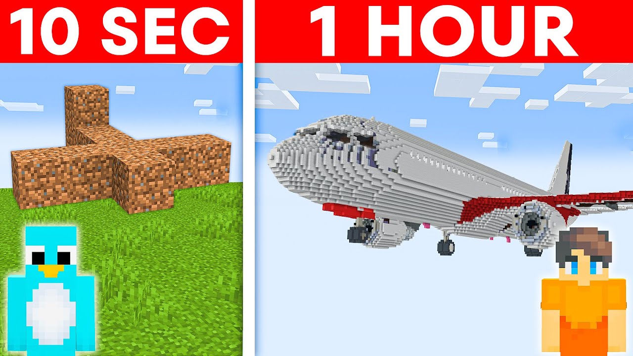 10 Seconds vs 1 Hour - Airplane Build Challenge in Minecraft ...