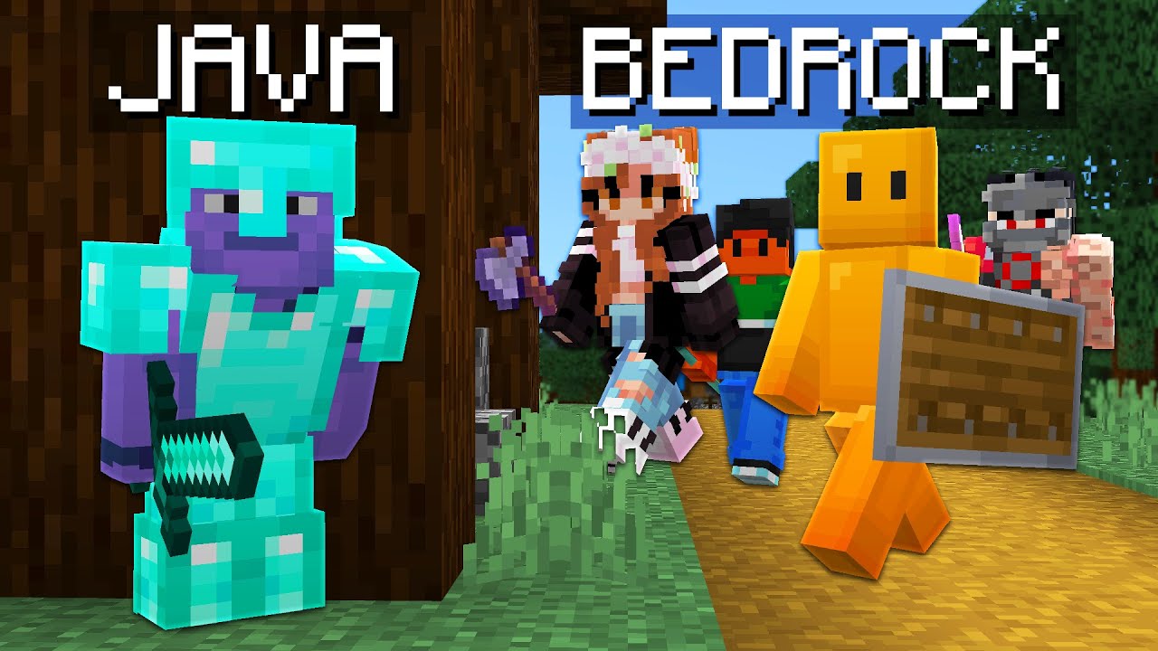 4 Bedrock Players vs 1 SECRET Java Player - Minecraft videos
