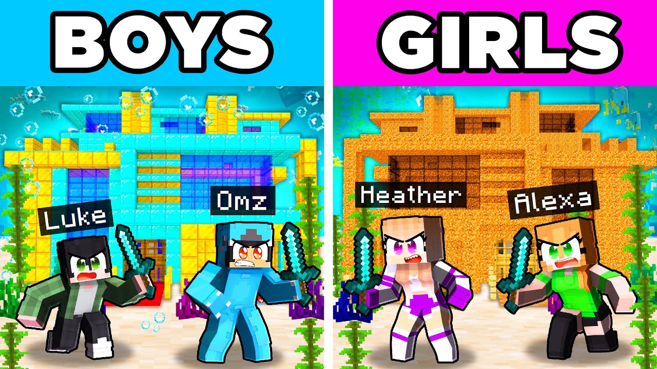 BOYS vs GIRLS UNDERWATER HOUSE Battle In Minecraft! - Minecraft videos