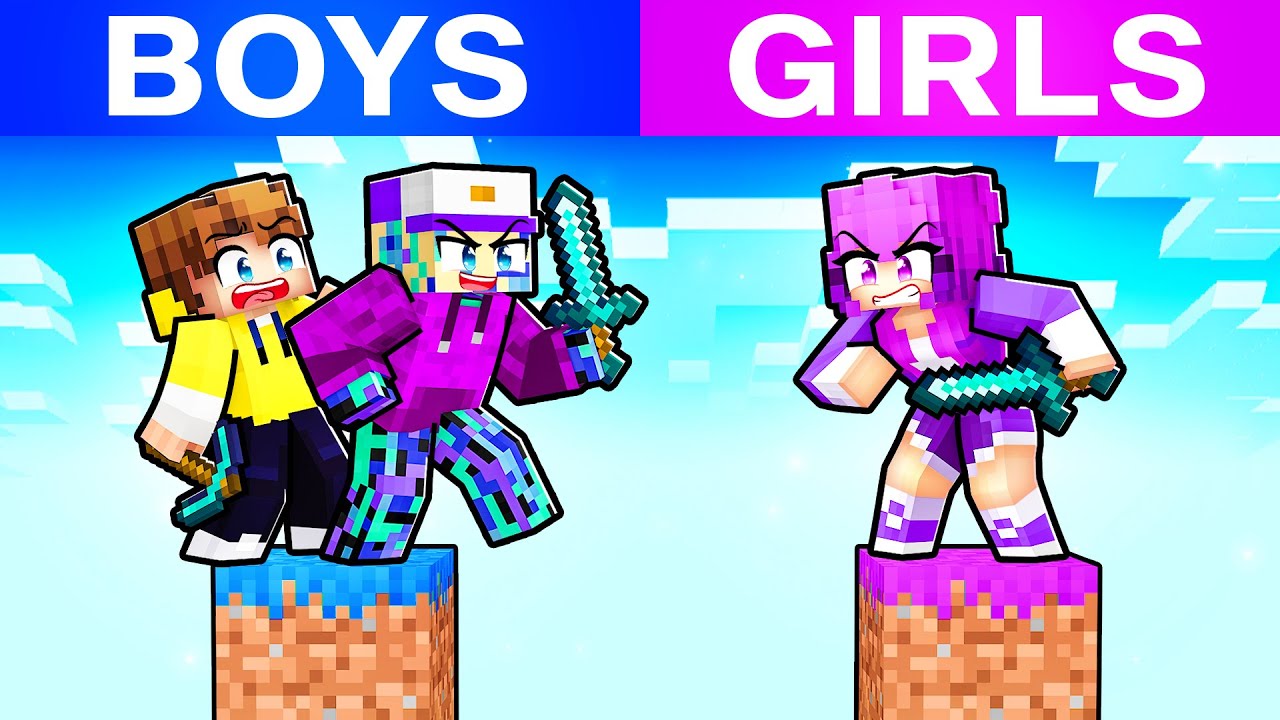 Boys vs Girls on One Block in Minecraft! - Minecraft videos