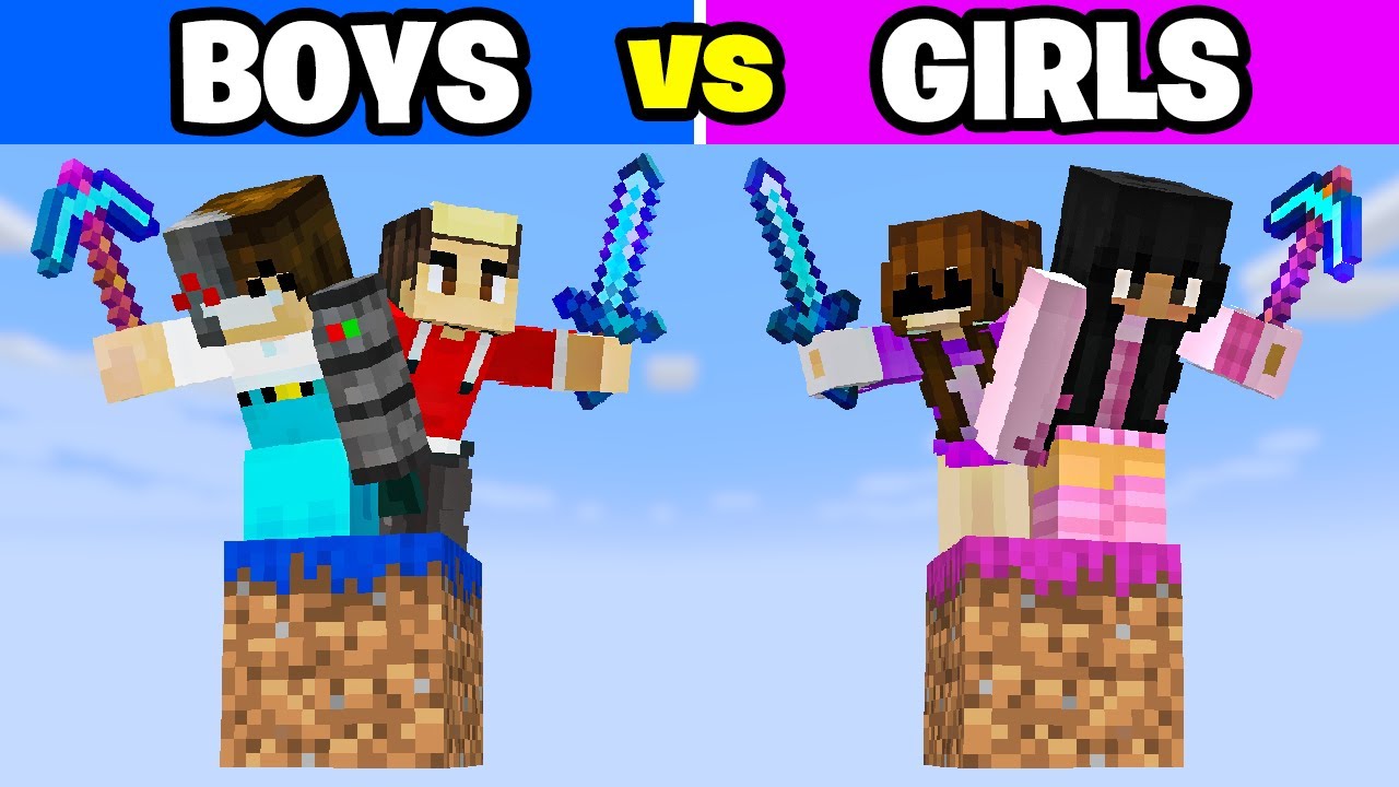 Girls vs Boys on 1 Minecraft Block - Minecraft videos