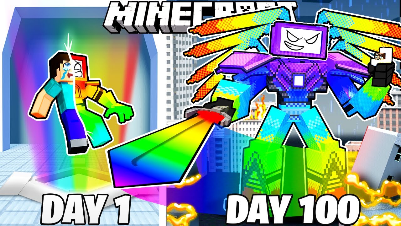 I Survived 100 Days as RAINBOW TITAN in Minecraft! - Minecraft videos