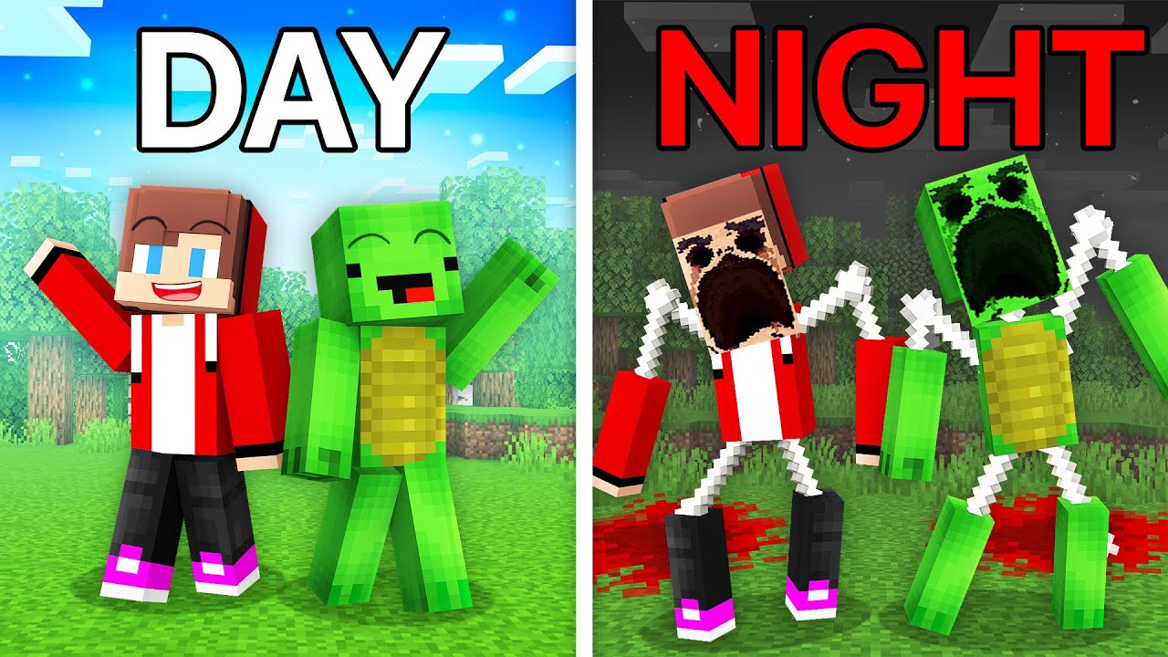 JJ and Mikey Became Scary at Night Battle DAY VS NIGHT Challenge ...