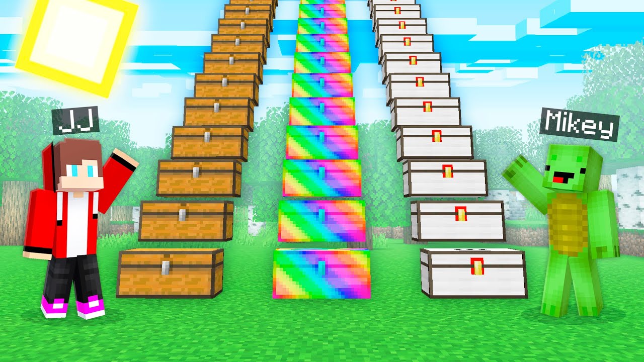 JJ and Mikey Found the LONGEST CHEST STAIRS in Minecraft Maizen! - Minecraft videos