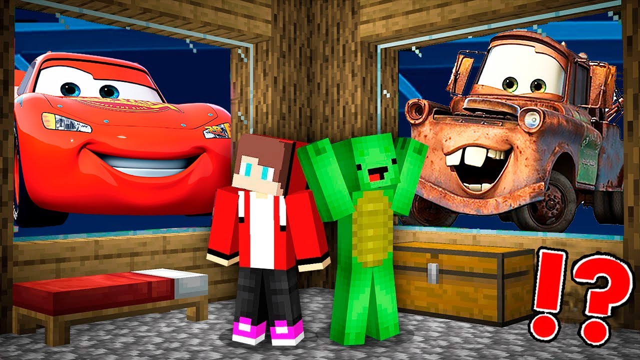 JJ and Mikey HIDE from MCQEEN and MATER from CARS in Minecraft Maizen ...