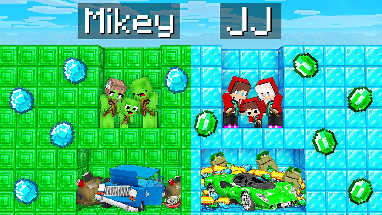 JJ's DIAMOND PIT vs Mikey's EMERALD Family PIT Battle in Minecraft ...