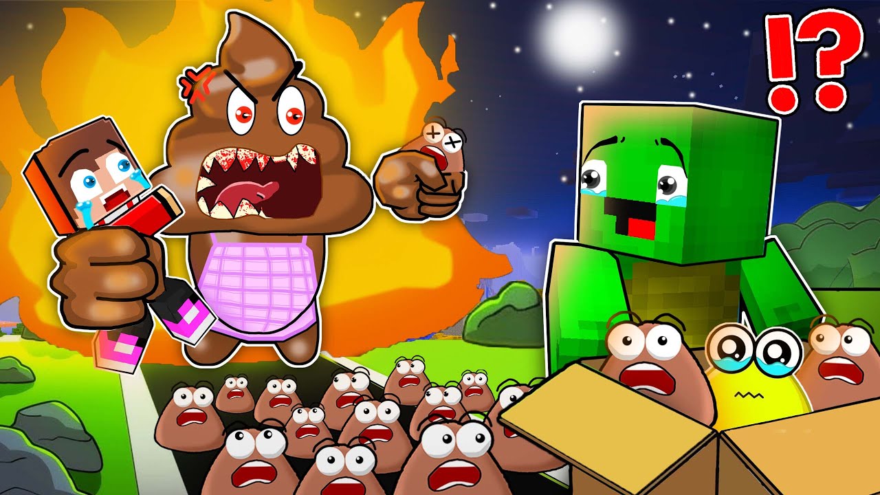 Mikey and JJ Rescue POU VILLAGE from GIANT POOP in Minecraft - Maizen Journey - Minecraft videos