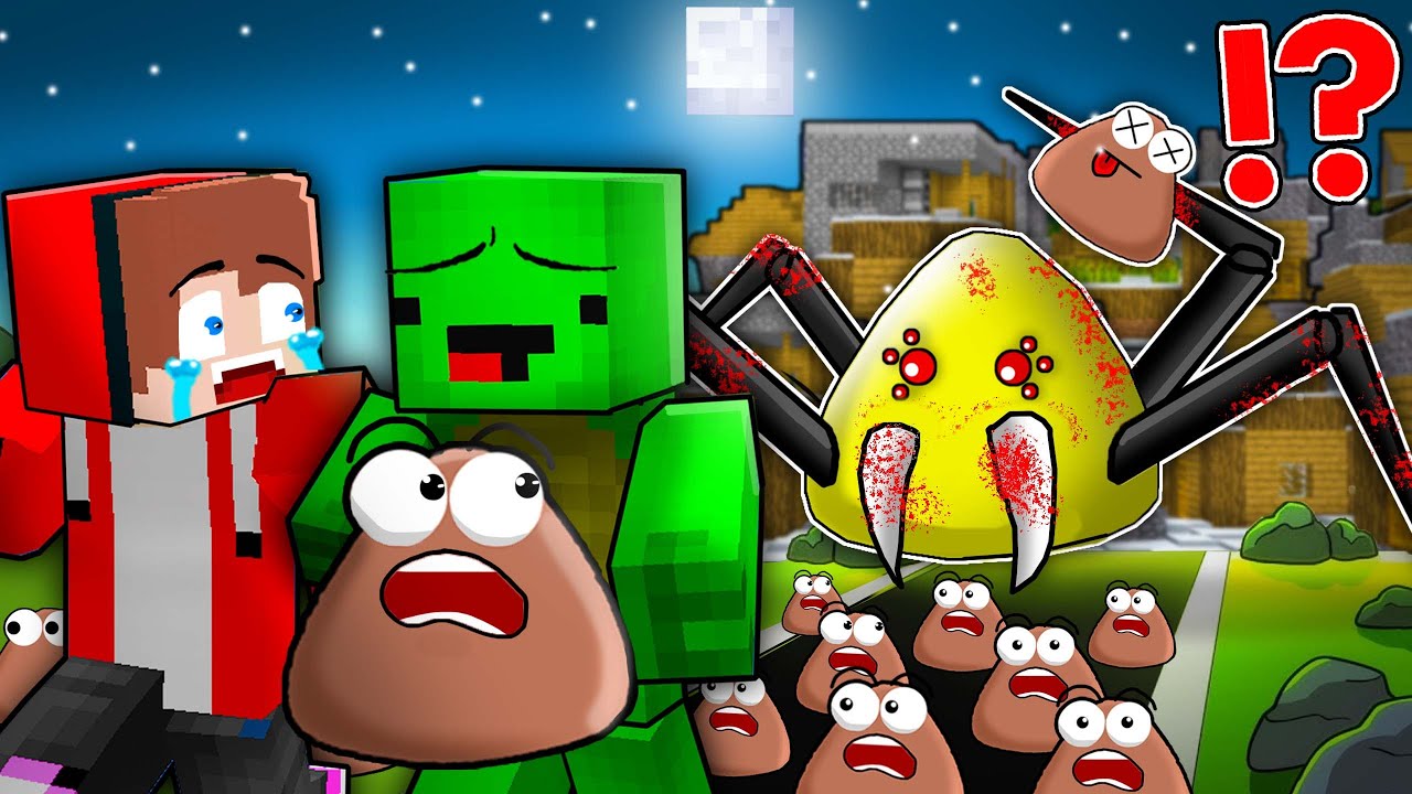 Mikey and JJ Save ALL POU Village from SPIDER POULINA in Minecraft ...