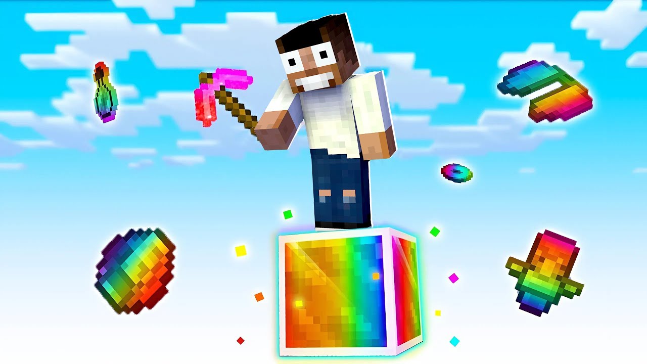 Minecraft, But It's On 1 OP RAINBOW Block || Minecraft Mods || Minecraft gameplay - Minecraft videos