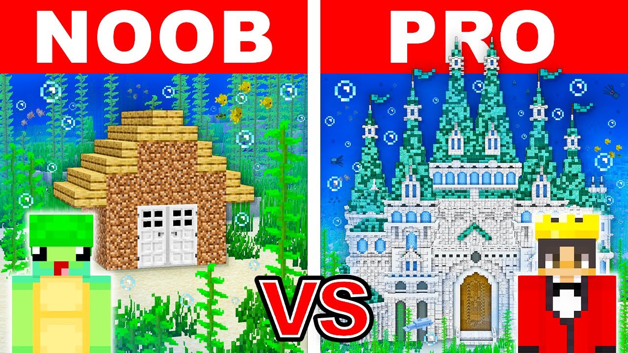 NOOB vs PRO: UNDERWATER CASTLE HOUSE Build Challenge in Minecraft! - Minecraft videos
