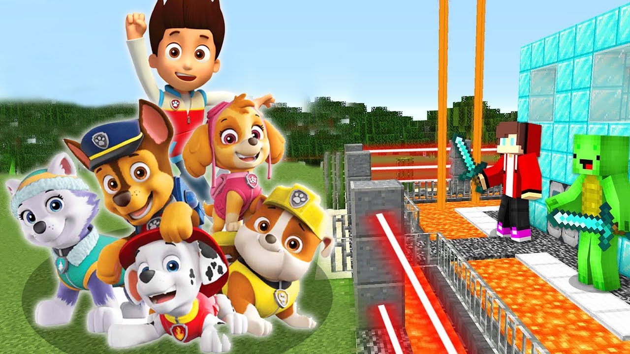 PAW PATROL vs Security House in Minecraft Challenge Maizen JJ and Mikey - Minecraft videos