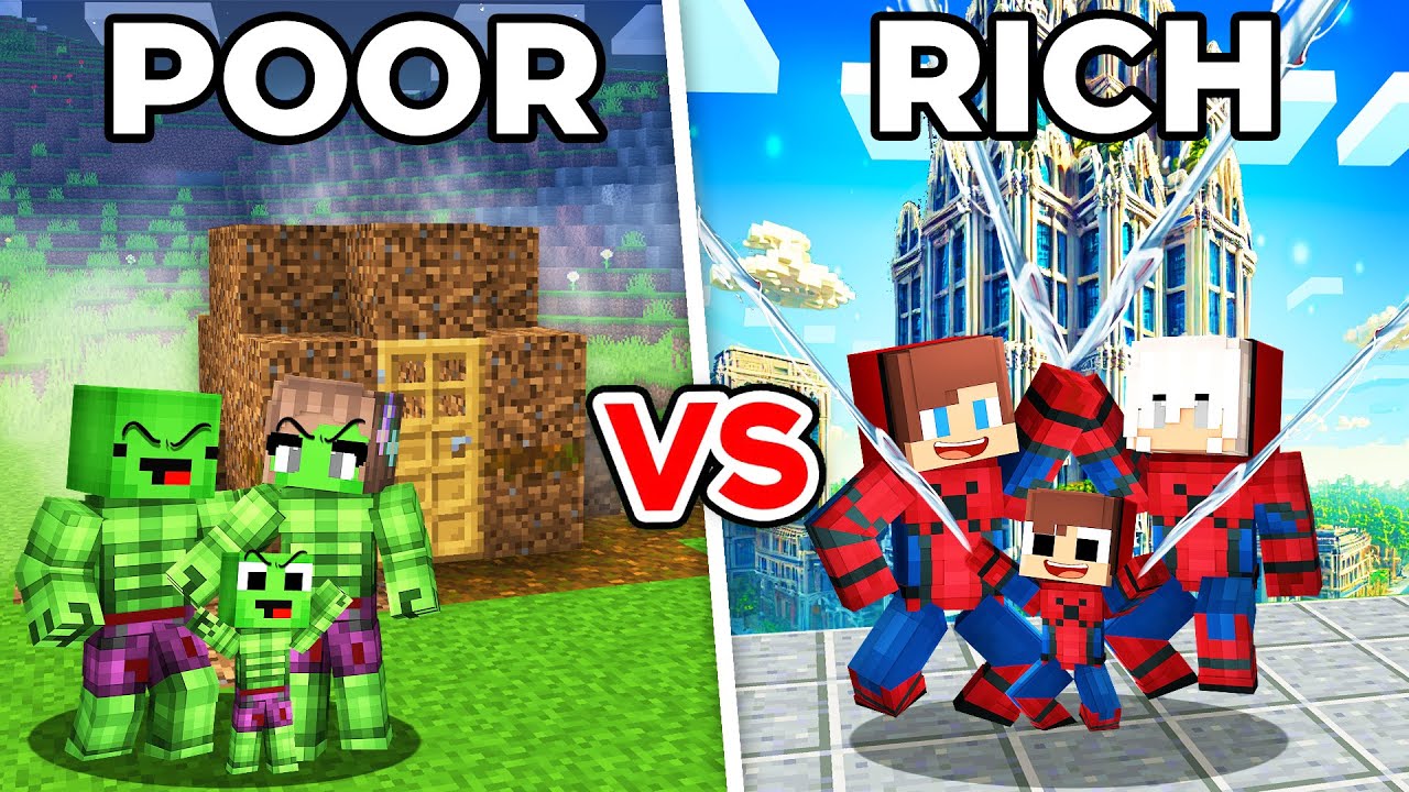 POOR Mikey Hulk vs JJ RICH Spider-Man SUPERHEROES Family Battle in Minecraft (Maizen ...