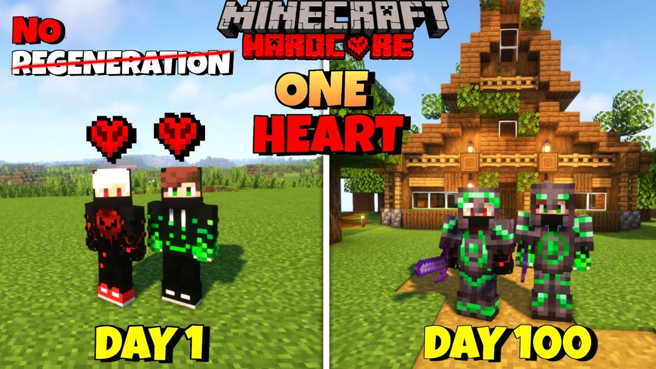 We Survived 100 Days On One Heart Ultra Hardcore Mode In Minecraft | Duo 100 Days - Minecraft videos