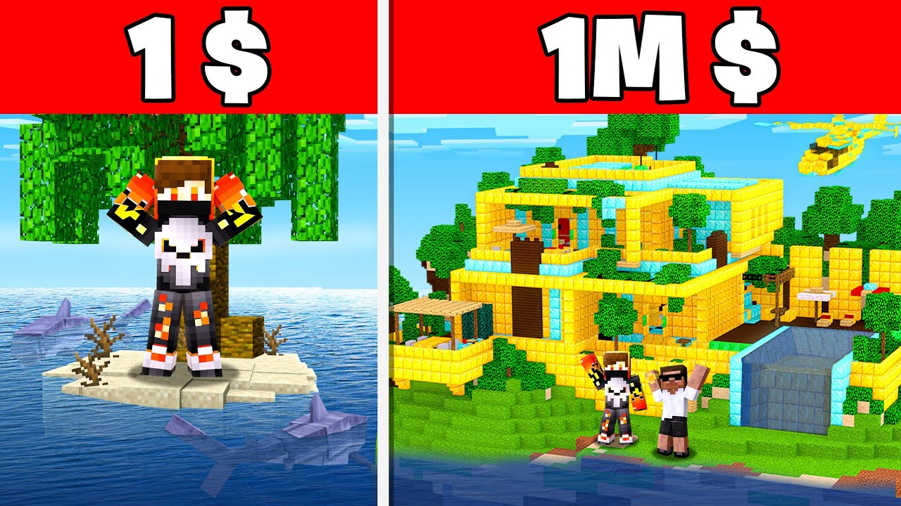 $1 vs $1,000,000 Million UPGRADING ISLAND in MINECRAFT - Minecraft videos