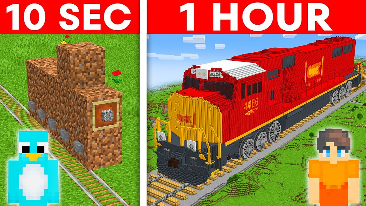 10 Second vs 1 Hour - Train Build Challenge in Minecraft - Minecraft videos