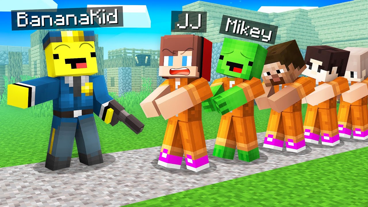 Banana Kid Policeman Put JJ and Mikey in Prison Jail - Minecraft Maizen - Minecraft videos