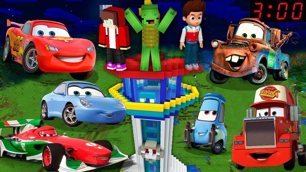 CARS McQueen and Mater vs Paw Patrol Security House in Minecraft Maizen JJ and Mikey - Minecraft ...