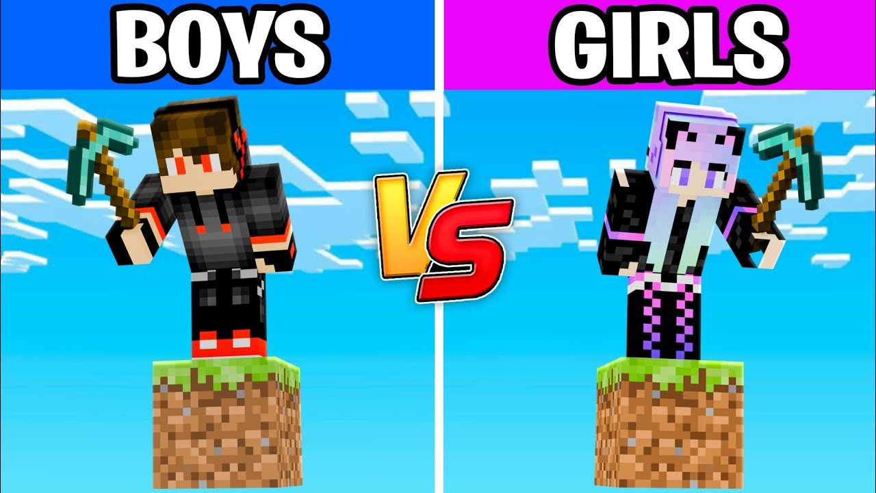 Girls vs Boys on One Minecraft Block - Minecraft videos