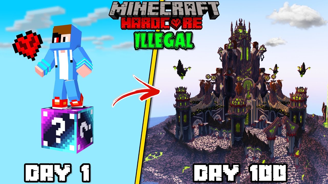 I Survived 100 Days On ILLEGAL ONE LUCKY BLOCK But One Heart in ...