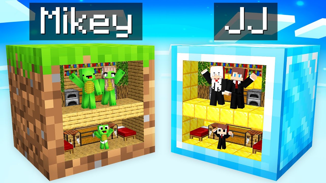 Mikey Family POOR vs JJ Family RICH HOUSE INSIDE SKYBLOCK in Minecraft (Maizen) - Minecraft videos