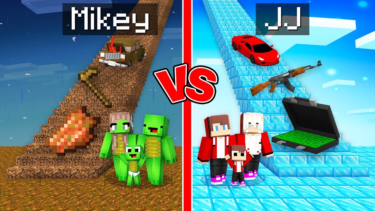 Mikey Family POOR vs JJ Family RICH Stairs Survival Battle in Minecraft (Maizen) - Minecraft videos