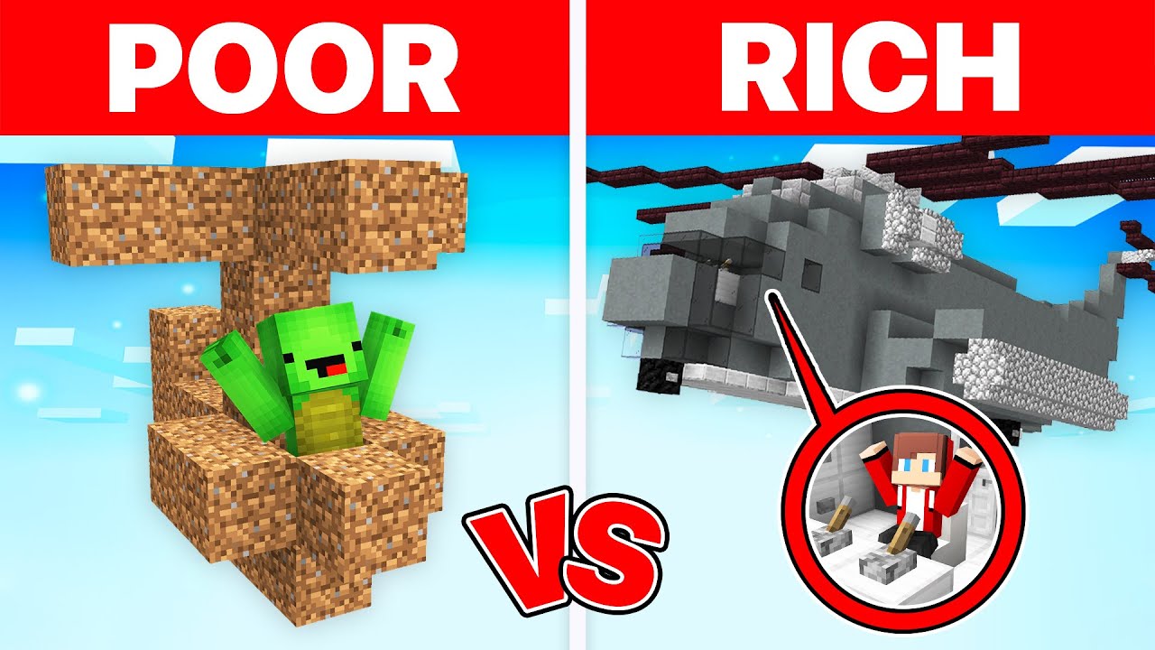 Mikey POOR vs JJ RICH Helicopter Survival Battle in Minecraft (Maizen) - Minecraft videos
