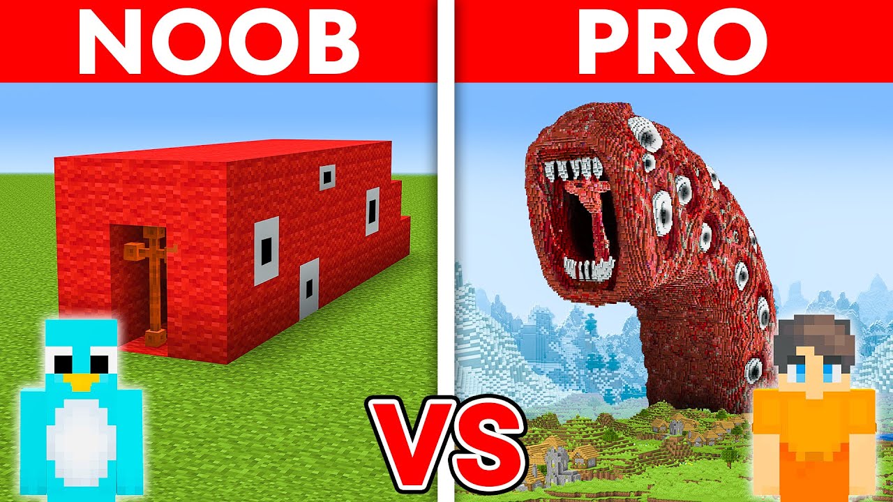 NOOB vs PRO: TRAIN EATER WORM House Build Challenge in Minecraft (Scary) - Minecraft videos
