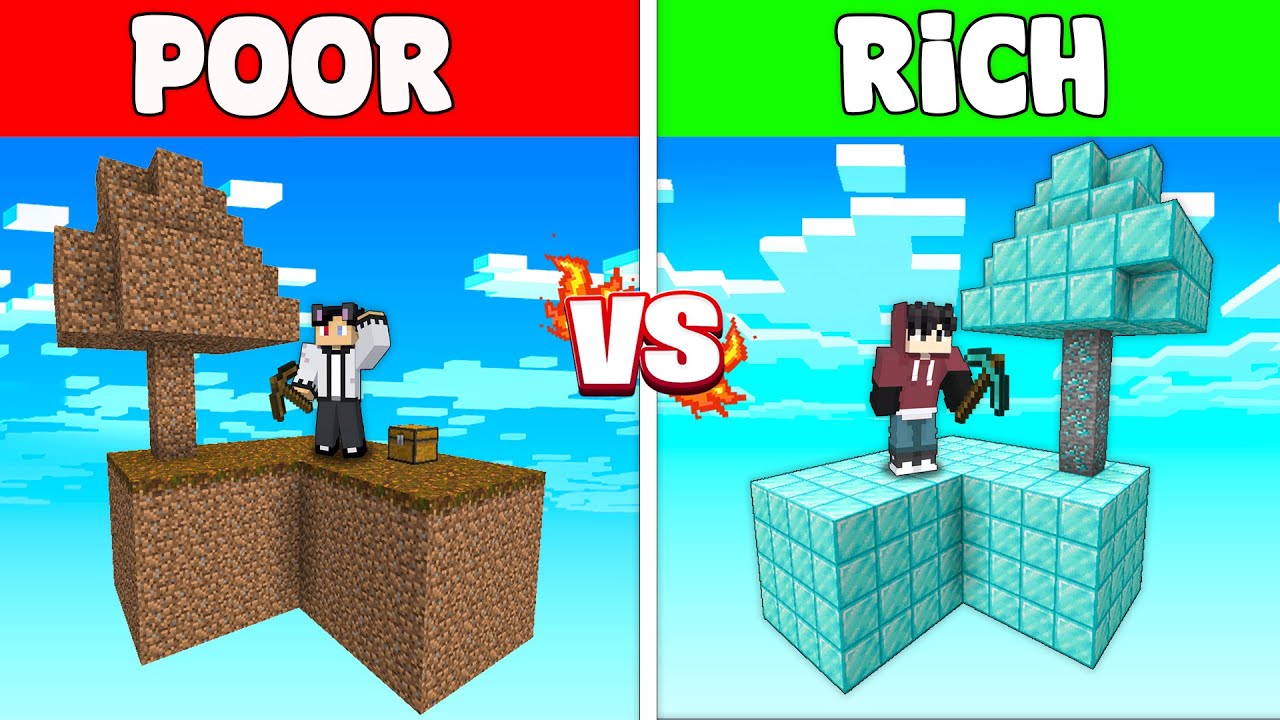 POOR vs RICH: SKYBLOCK BUILD CHALLENGE In Minecraft! (tagalog) - Minecraft videos