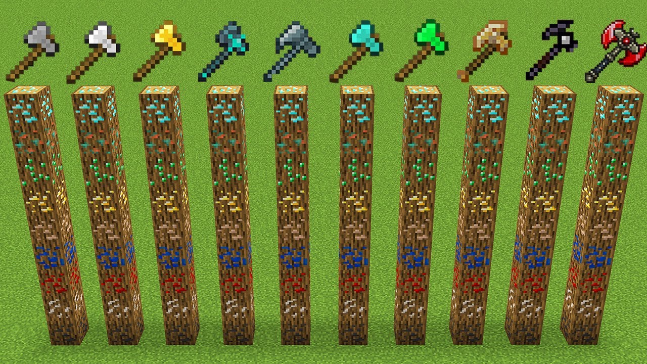 what axe break ore wood faster in Minecraft? experiment - Minecraft videos