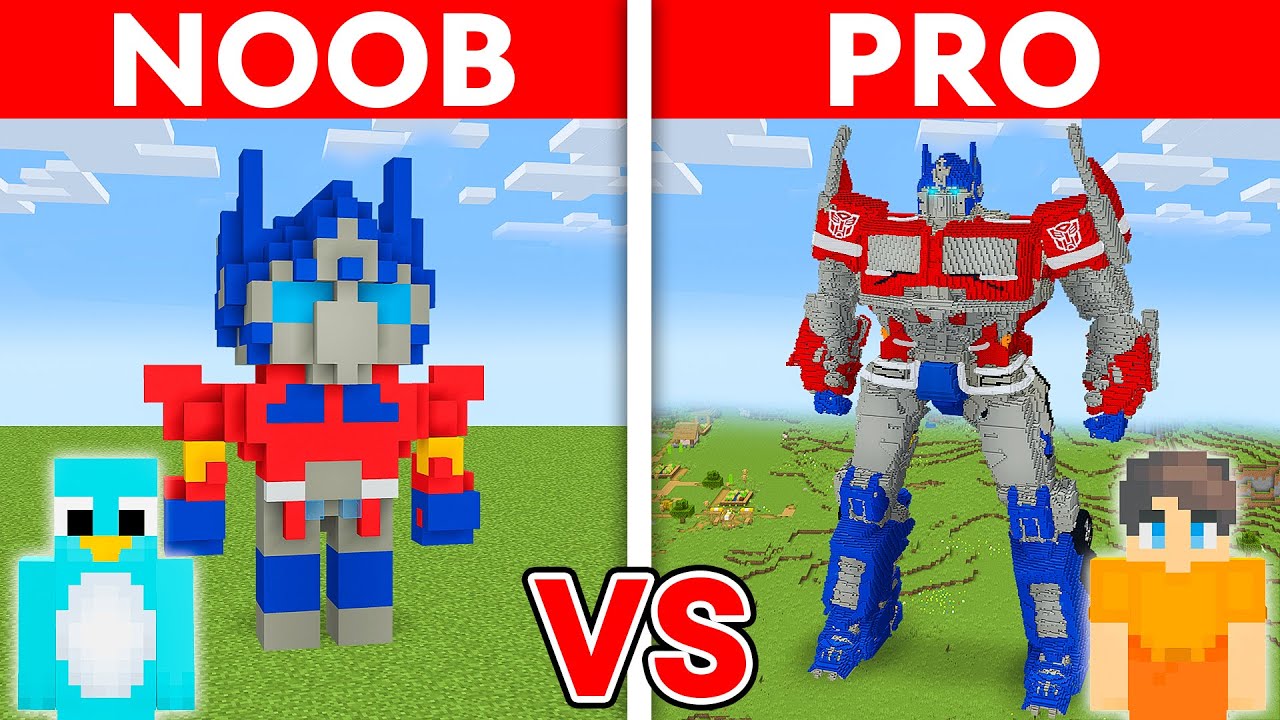 NOOB vs PRO: OPTIMUS PRIME Transformer House Build Challenge in Minecraft! - Minecraft videos