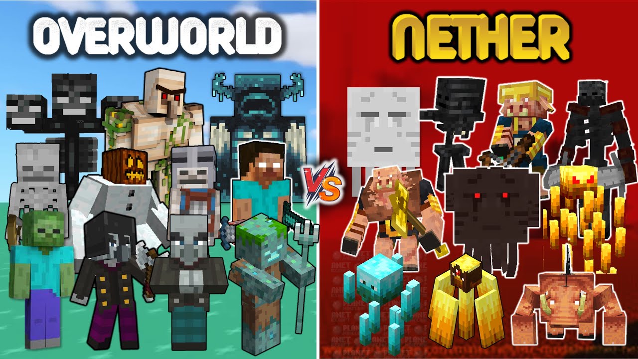 OVERWORLD vs NETHER - Minecraft Mob Battle - Minecraft videos