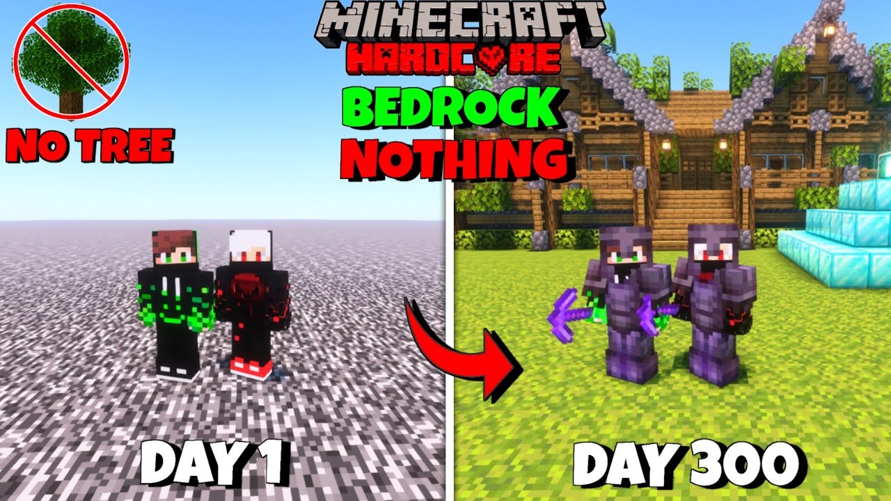 We Survived 300 Days In BEDROCK With NOTHING In Minecraft Hardcore ...