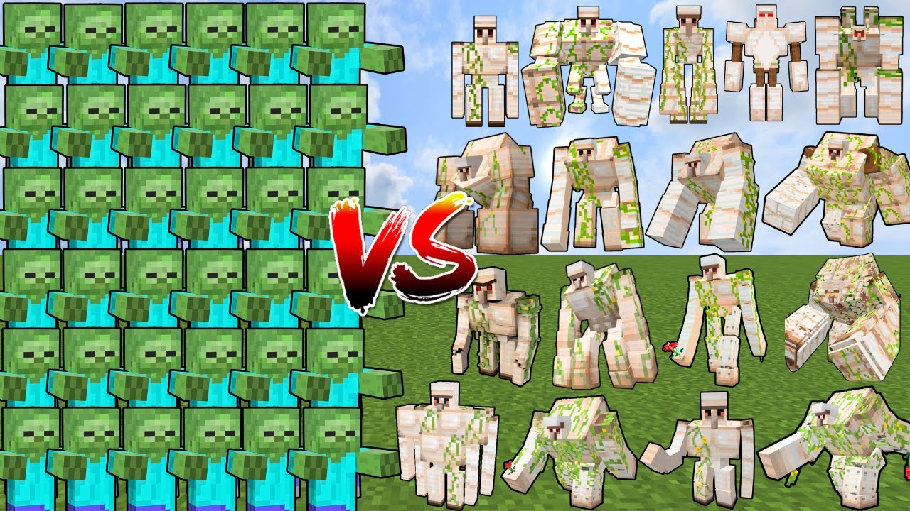 ZOMBIE ARMY vs ALL IRON GOLEM BOSSES - Minecraft videos