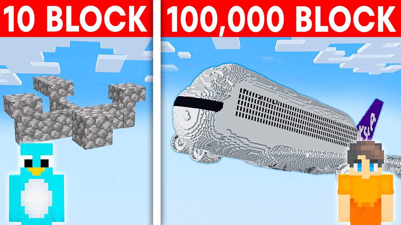 10 Block vs 100,000 Block Airplane Build Challenge in Minecraft ...