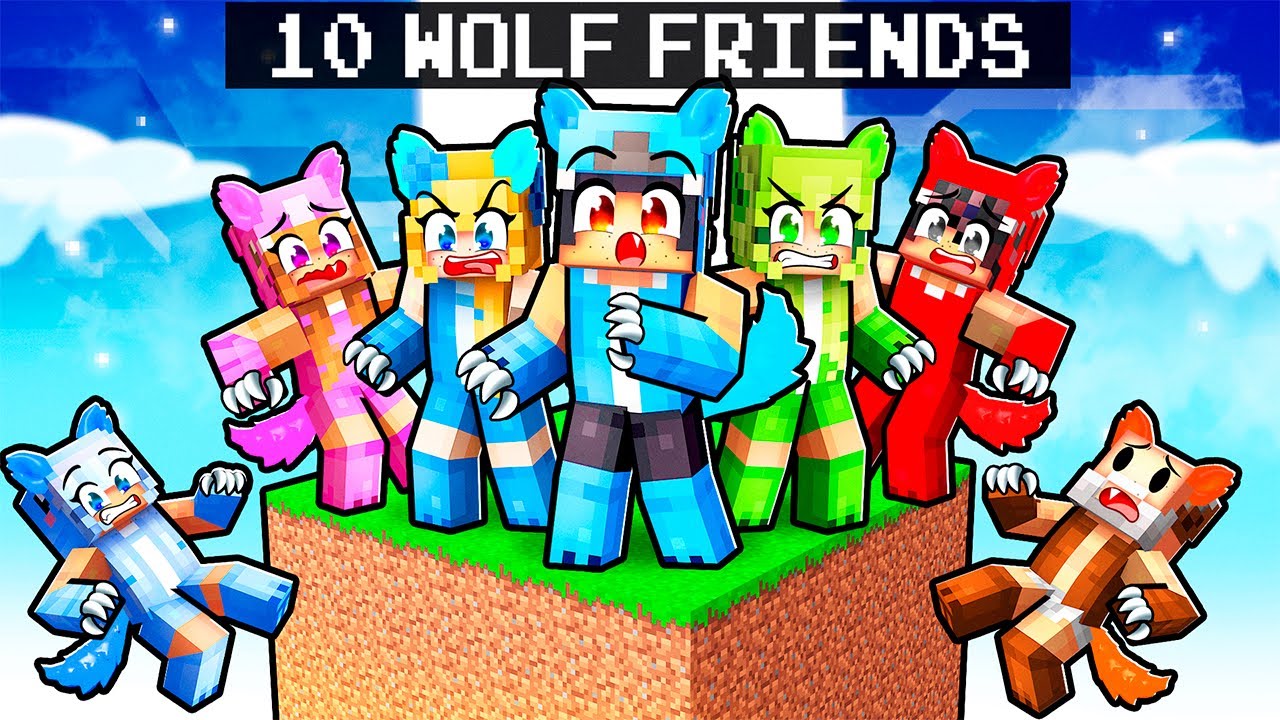 10 FRIENDS On ONE WOLF BLOCK in Minecraft! - Minecraft videos