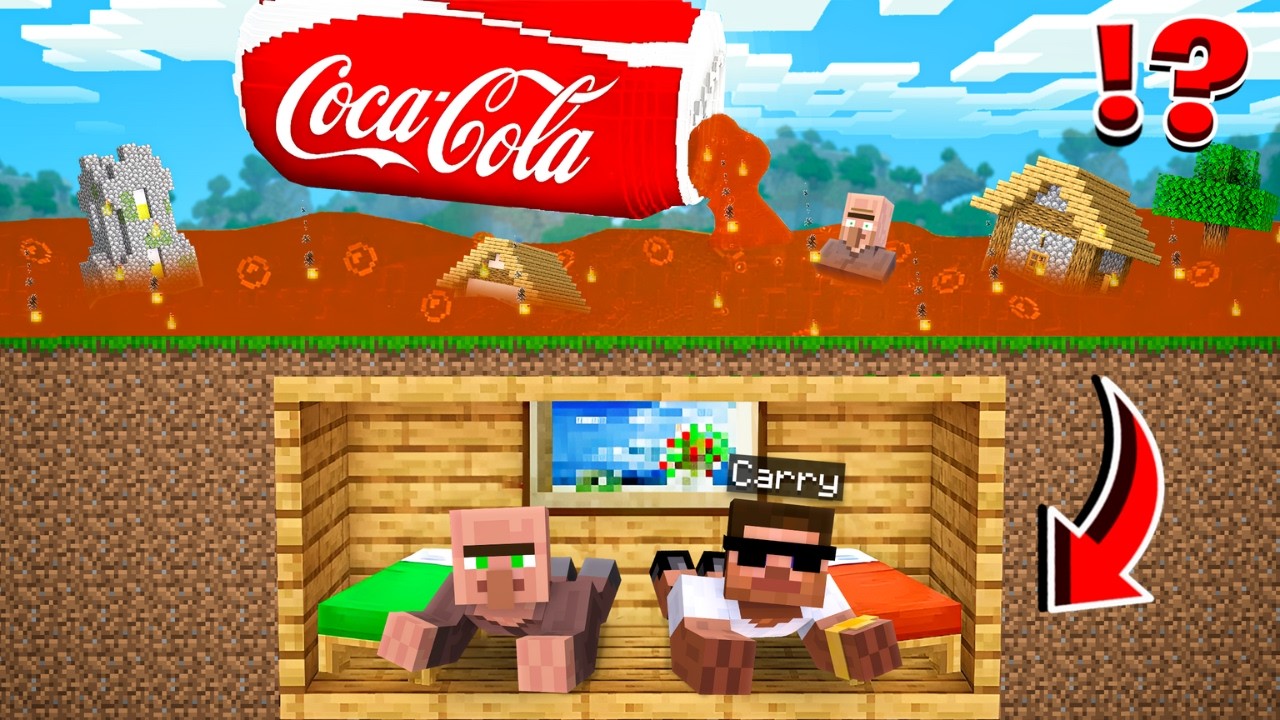 Carry Villager vs Coca Cola Lava Flood in Minecraft!! - Minecraft videos
