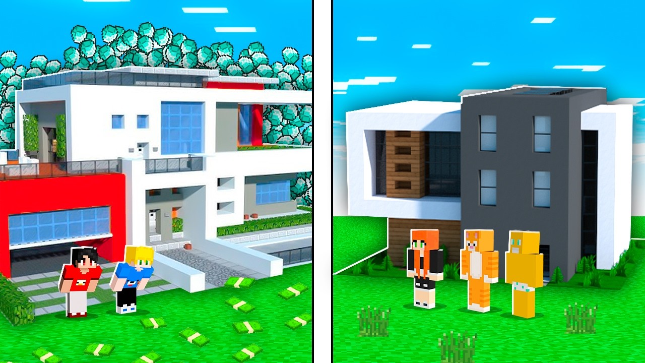 Casa Rica VS Casa Pobre no Minecraft! Kass e KR Desafiam os Amigos - Minecraft videos